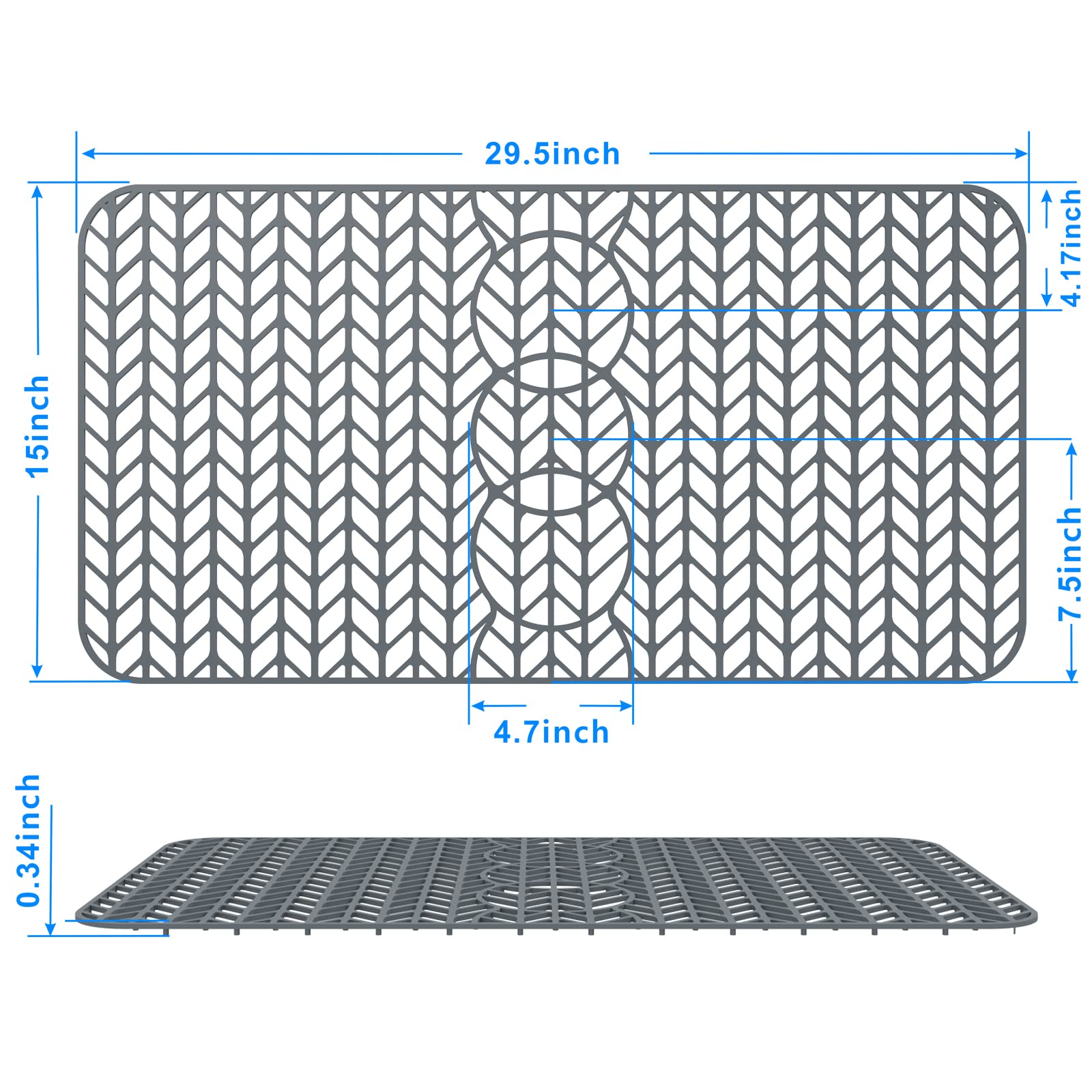 AWOKE Sink Protectors for Kitchen Sink - 29.5"x 15" Sink Mat - Heat-resistant Easy-clean Silicone Sink Mat - for Protection of Stainless Steel Sink - with 3 Reserved Holes (Grey)