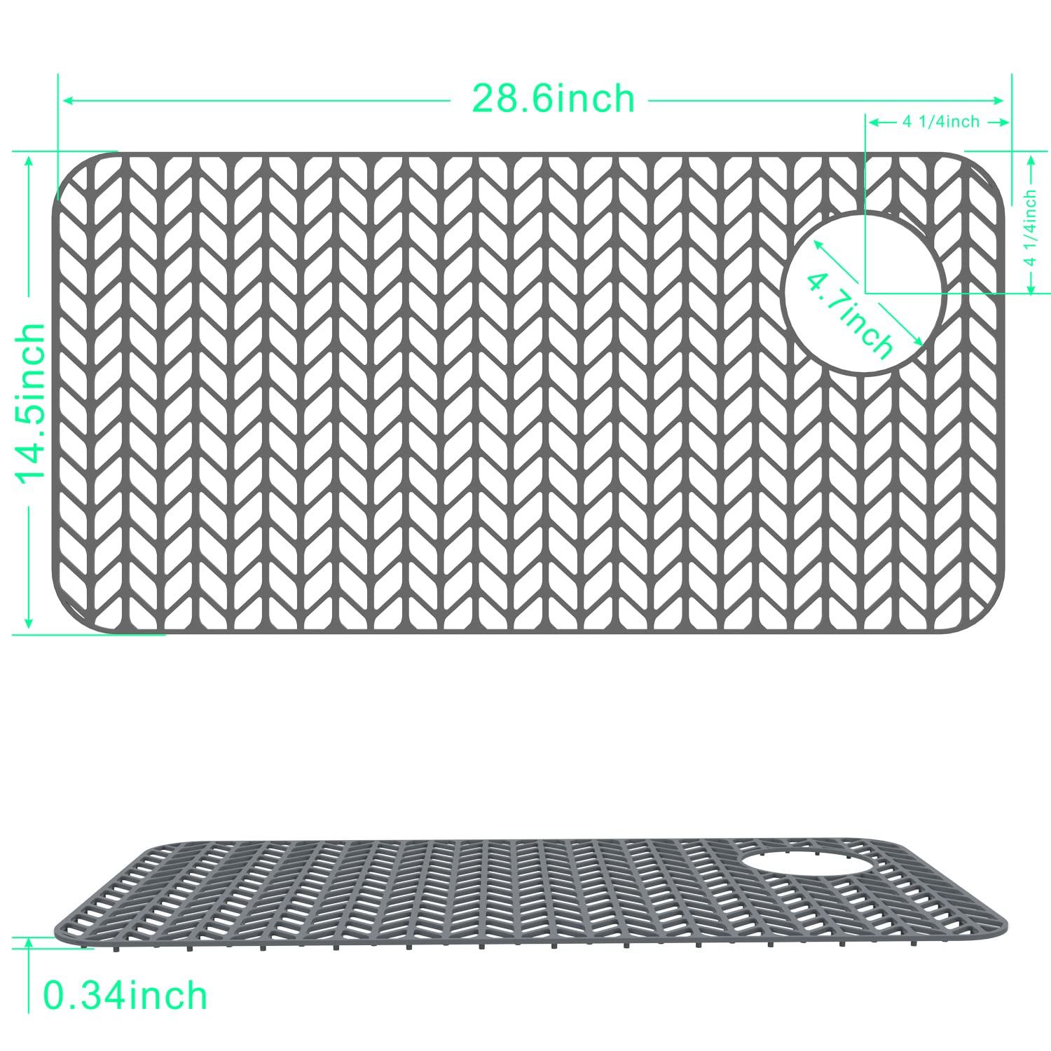 AWOKE Sink Protectors for Kitchen Sink - 28.6"x 14.5" Sink Mat - Heat-resistant Easy-clean Silicone Sink Mat - for Protection of Stainless Steel Sink - with Right & Left Drain (Grey)