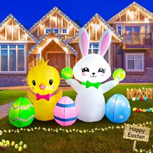 6 ft easter inflatables outdoor decorations, built-in led easter blow up yard decorations, suitable for yard, garden, outdoor, lawn,bunny chicks playing decoration