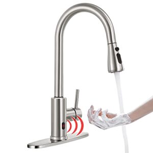 fgkq touchless kitchen faucet with pull down sprayer, brushed nickel high arc single handle single hole commercial kitchen sink faucet for bar rv