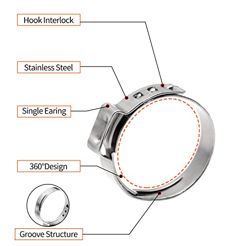 100 Pack PEX Cinch Clamps, 1/2" Clamps, Stainless Steel Single Ear Hose Clamps (1/2", 100 Pack)