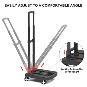 Folding Hand Truck, Foldable Lightweight Dolly Cart for Moving, Portable Platform Cart with 4 Swivel Wheels and Adjustable Handle, Foldable Cart for Personal, Travel, Auto, Moving,Office Use