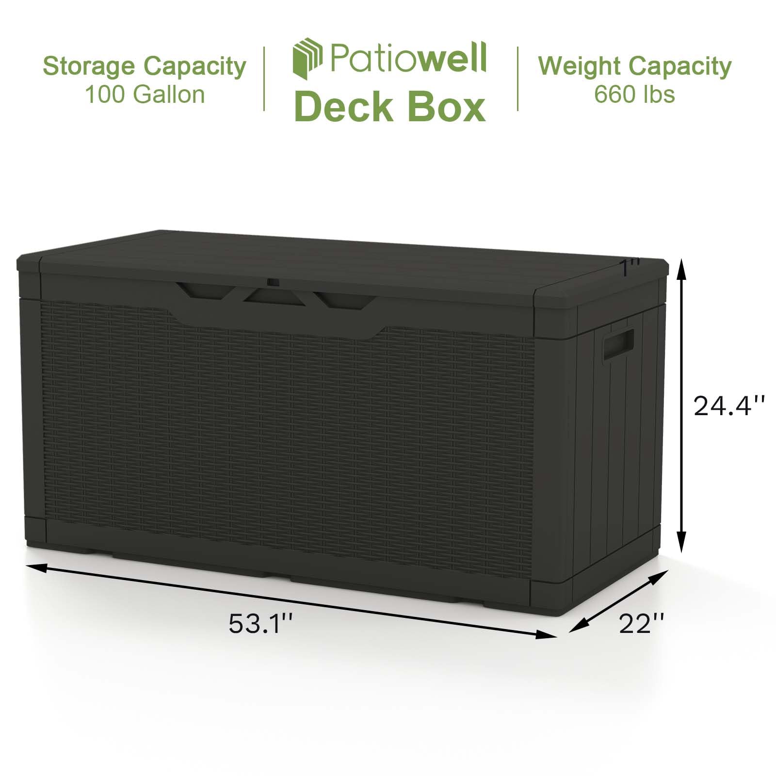 Patiowell 230 Gallon Deck Box, Waterproof Resin Large Outdoor Deck Storage Box for Patio Furniture, Pool Accessories, Toys, Garden Tools and Sports Equipment, Lockable, Gray