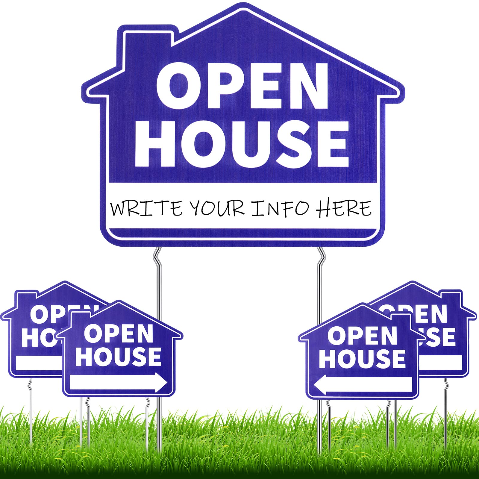 5 Pcs Open House Signs for Real Estate with Stakes 12 x 16 Inches Large Open House Sign Double Sided Estate Sale Signs with Directional Arrows Real Estate Agent Supplies (Blue)