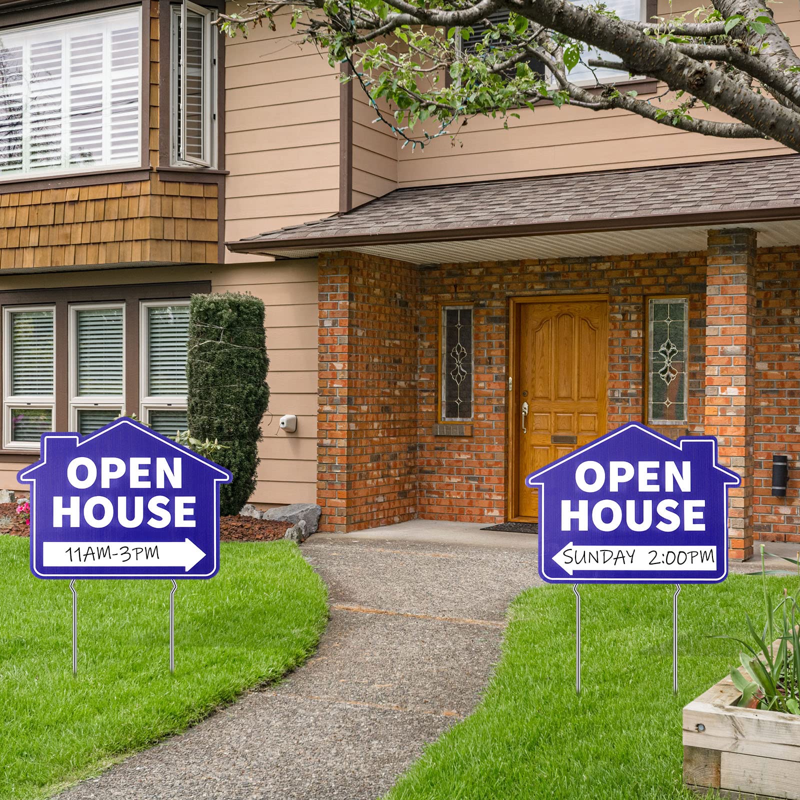 5 Pcs Open House Signs for Real Estate with Stakes 12 x 16 Inches Large Open House Sign Double Sided Estate Sale Signs with Directional Arrows Real Estate Agent Supplies (Blue)