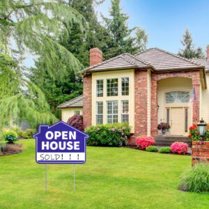 5 Pcs Open House Signs for Real Estate with Stakes 12 x 16 Inches Large Open House Sign Double Sided Estate Sale Signs with Directional Arrows Real Estate Agent Supplies (Blue)