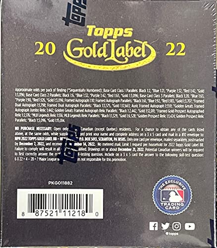 2022 Topps Gold Label Baseball Hobby Box (7 Packs/5 Cards: 1 Framed Auto)