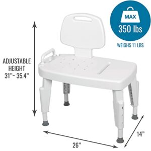 DMI Tool-Free Universal Transfer Bench for Bathtubs & Showers, 350lb Weight Capacity, Adjustable Legs, Secure Handles, FSA & HSA Eligible