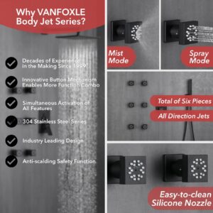 VANFOXLE Shower Faucet Set Matte Black Shower System,Push Button Diverter Shower Faucet with 2 in 1 Handheld,Wall Mount 10 Inch Shower Head with 6 PCS Dual Modes Body Jets(2 Inch)