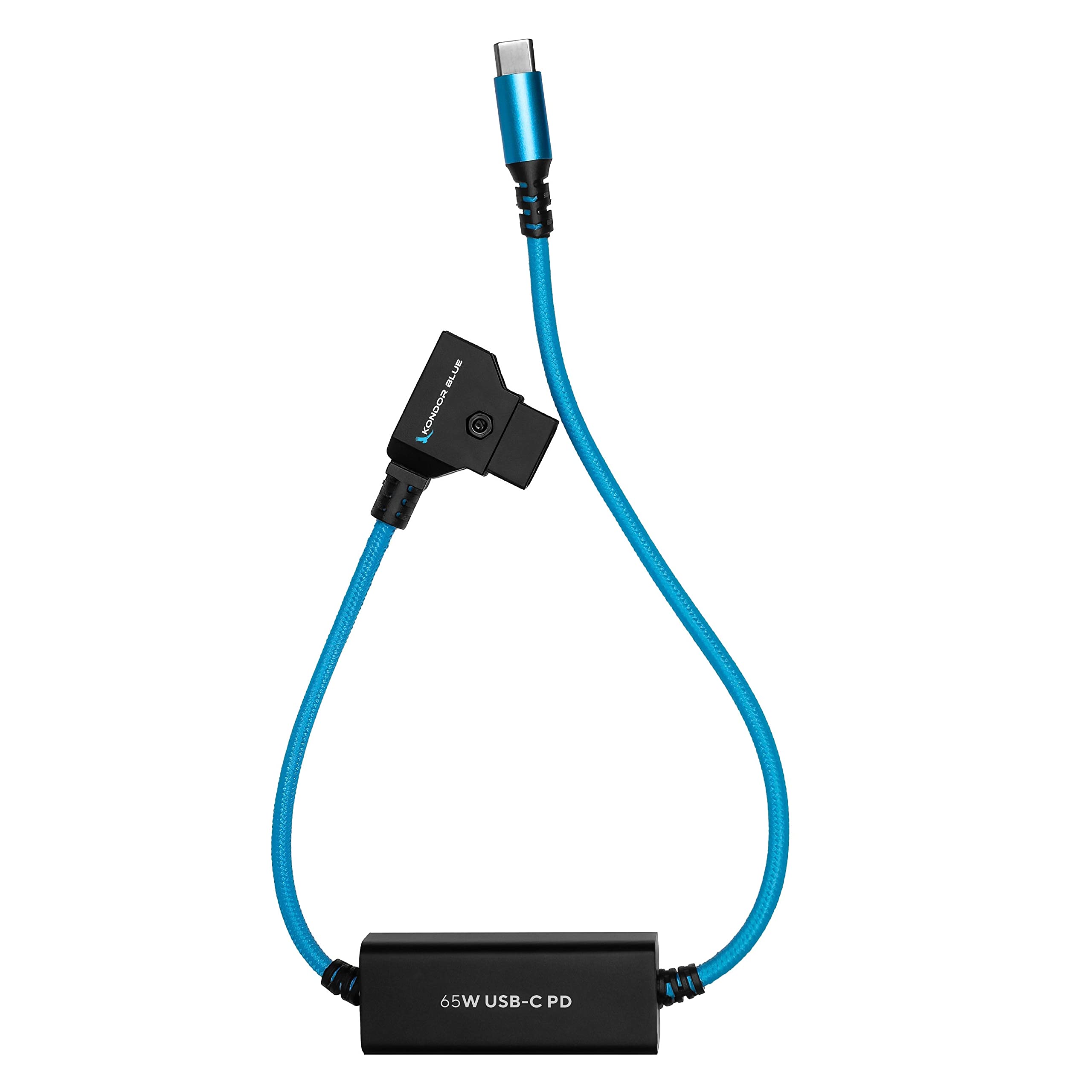 KONDOR Blue 16" D-Tap/P-Tap to USB-C PD 2-Way V-Mount Charger Braided Power Delivery Cable for Mirrorless Cameras, Phones, Laptops & More