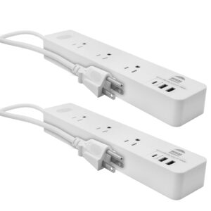 wbm extension cord socket 5.9 ft, surge protector power strip with 2 usb ports and 1 type c plug, flat multi outlet extender for charging electronic devices – 2 pcs