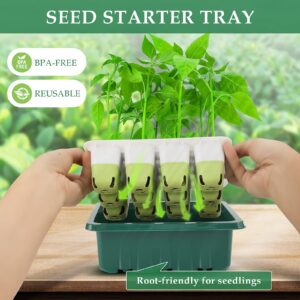 Seed Starter Tray, 24 Cells Indoor Seed Starter Kit, Flexible Silicone Designed Seedling Starter Trays, Germination Tray with Humidity Dome & Lids(4in Height), Reusable & Dishwasher Safe, BPA-Free