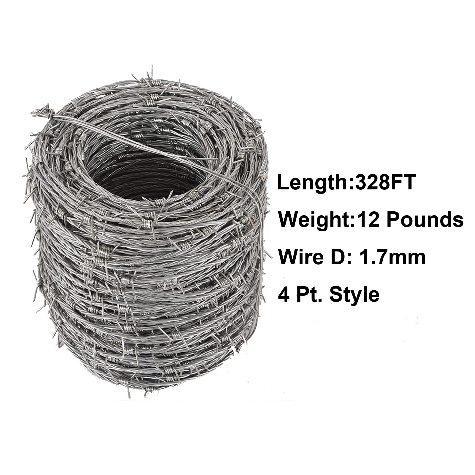 328FT (100m) Barbed Wire, 16 Gauge 4 Point Barbed Wire Fence