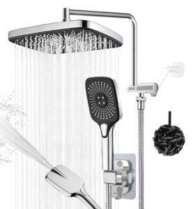 12" rain shower head with handheld spray 4 settings high pressure shower head rainfall showerhead with handheld sprayer + 12" shower head extension arm,79" shower hose, 12" x 8" rectangle shower heads