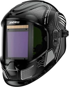 andeli welding helmet,panoramic 180° large viewing true color solar powered auto darkening welding helmet with side view 4 arc sensor wide shade 4/5-8/9-13 welder mask for tig mig arc grinding plasma