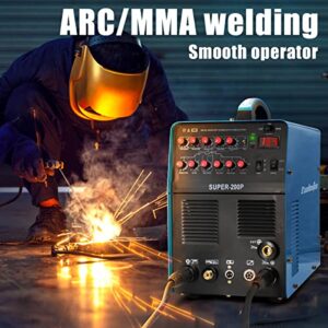 EXCELLENTEC AC DC TIG Welder/MMA/ARC/Stick/CUT Aluminum Tig Welder,200 Amp 4-in-1 Multi-functional Plasma Cutter TIG Welding Machine with Foot Pedal,Pulse Welder