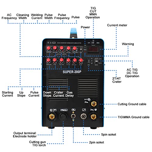 EXCELLENTEC AC DC TIG Welder/MMA/ARC/Stick/CUT Aluminum Tig Welder,200 Amp 4-in-1 Multi-functional Plasma Cutter TIG Welding Machine with Foot Pedal,Pulse Welder