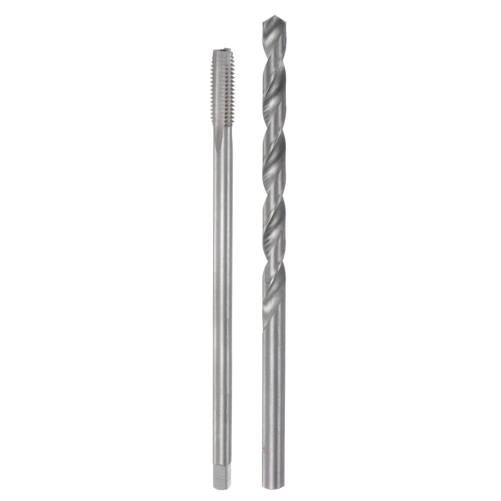 uxcell Tap & Bit Sets, M8 x 1.25 H2 Straight Flute Machine Thread Milling Tap 150mm Extra Long, 8mm High Speed Steel (HSS) Twist Drill Bit