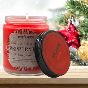 CHRISTMAS CANDLE | Peppermint + Eucalyptus | STRONGLY SCENTED | Christmas Scents | Holiday Stocking Stuffers | Handcrafted USA (Premium Wax Blend, 8oz)