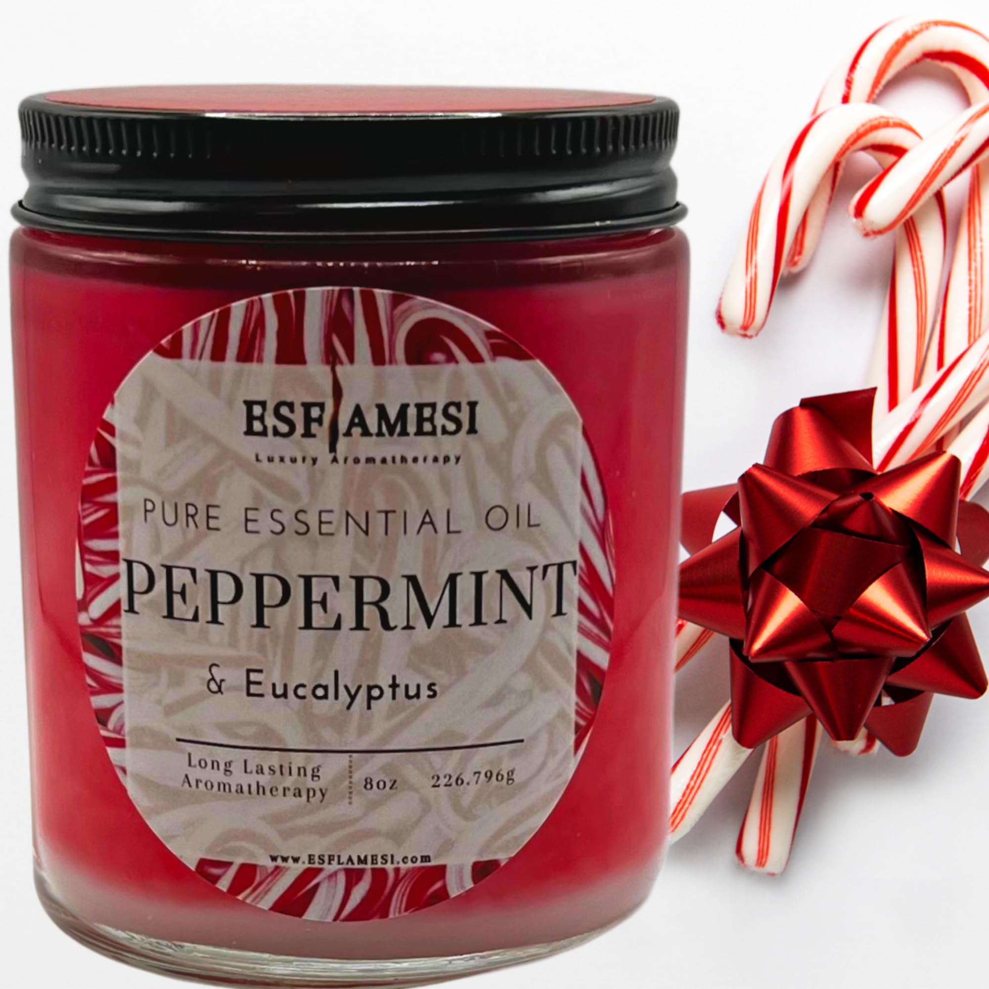 CHRISTMAS CANDLE | Peppermint + Eucalyptus | STRONGLY SCENTED | Christmas Scents | Holiday Stocking Stuffers | Handcrafted USA (Premium Wax Blend, 8oz)