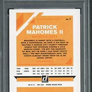 Patrick Mahomes 2019 Panini Donruss Football Card #1 Graded PSA 10 GEM MINT