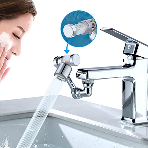 XAYKEN Faucet Extender Universal 1080 Swivel Robotic Arm Swivel Extension Faucet Filter 1080 Degree Rotatable Faucet Aerator with Filter Cartridge Faucet Extender for Bathroom Sink and Kitchen Silver