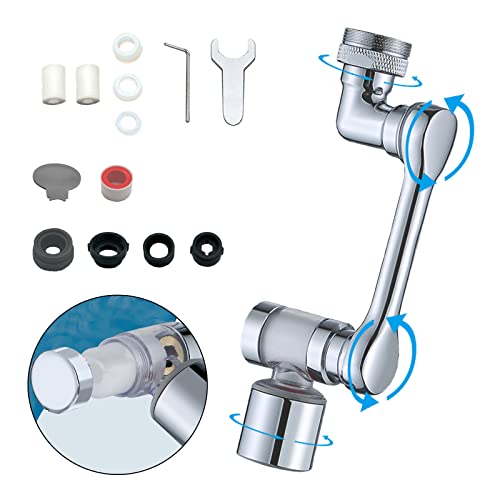 XAYKEN Faucet Extender Universal 1080 Swivel Robotic Arm Swivel Extension Faucet Filter 1080 Degree Rotatable Faucet Aerator with Filter Cartridge Faucet Extender for Bathroom Sink and Kitchen Silver