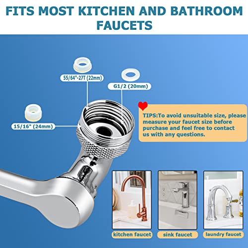 XAYKEN Faucet Extender Universal 1080 Swivel Robotic Arm Swivel Extension Faucet Filter 1080 Degree Rotatable Faucet Aerator with Filter Cartridge Faucet Extender for Bathroom Sink and Kitchen Silver