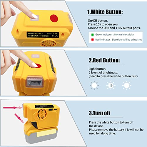 200W Portable Power Dew 20V Lithium Battery, DC 20V to AC 110V Portable Power Station Power Inverter with AC Outlet USB-C PD3.0 for Dew Phone Charger and LED Light (Battery Not Included)