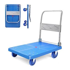 heavy duty platform hand truck for moving, folding flatbed dolly with 360 degree swivel wheels foldable push hand cart for loading and storage (s)