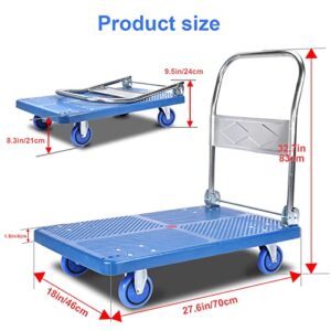 Heavy Duty Platform Hand Truck for Moving, Folding Flatbed Dolly with 360 Degree Swivel Wheels Foldable Push Hand Cart for Loading and Storage (S)