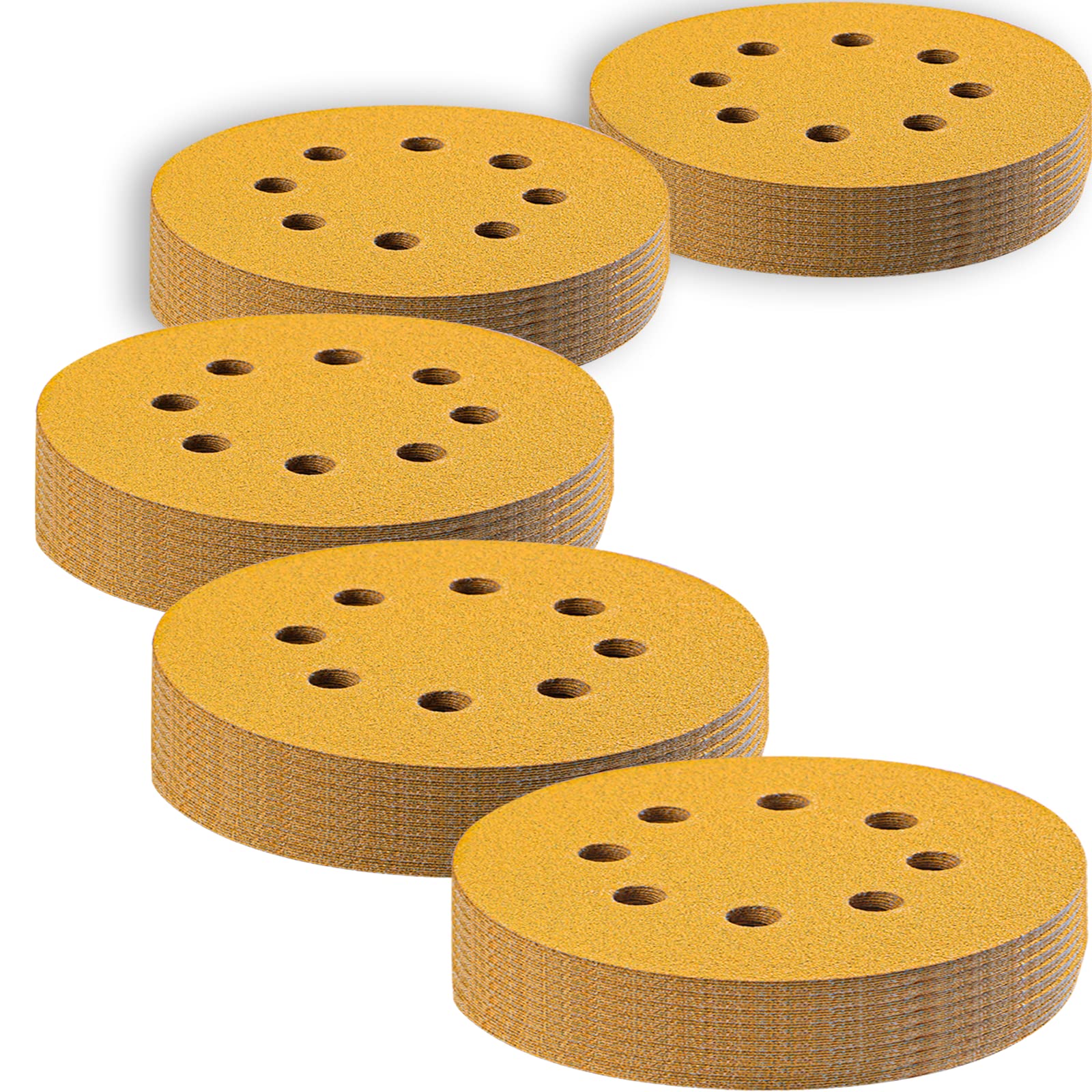 Spmarkt Dustless Sanding Discs 5-Inch 8-Hole, Anti-Shedding Hook and Loop Orbital Sander Pads, 60/80/ 120/180/ 240/320/ 400/600 Grits Sand Paper Discs for Random Orbital Sander, 120-PCS