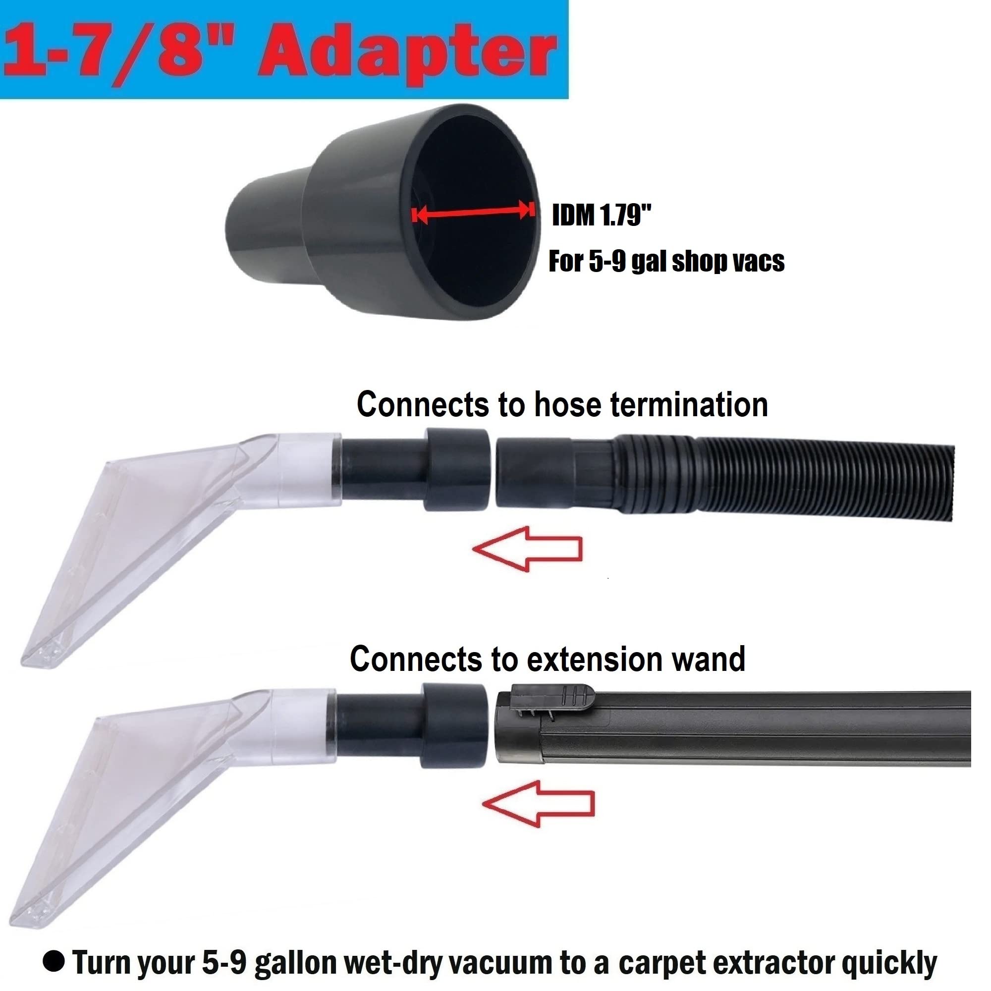 RosyOcean Universal Compatible with All Shop Vacs Extractor Attachment with 2-1/2" & 1-7/8" & 1-1/4" Three Adapters Auto Detailing Vacuum Head Extraction Accessory for Upholstery & Carpet Cleaning