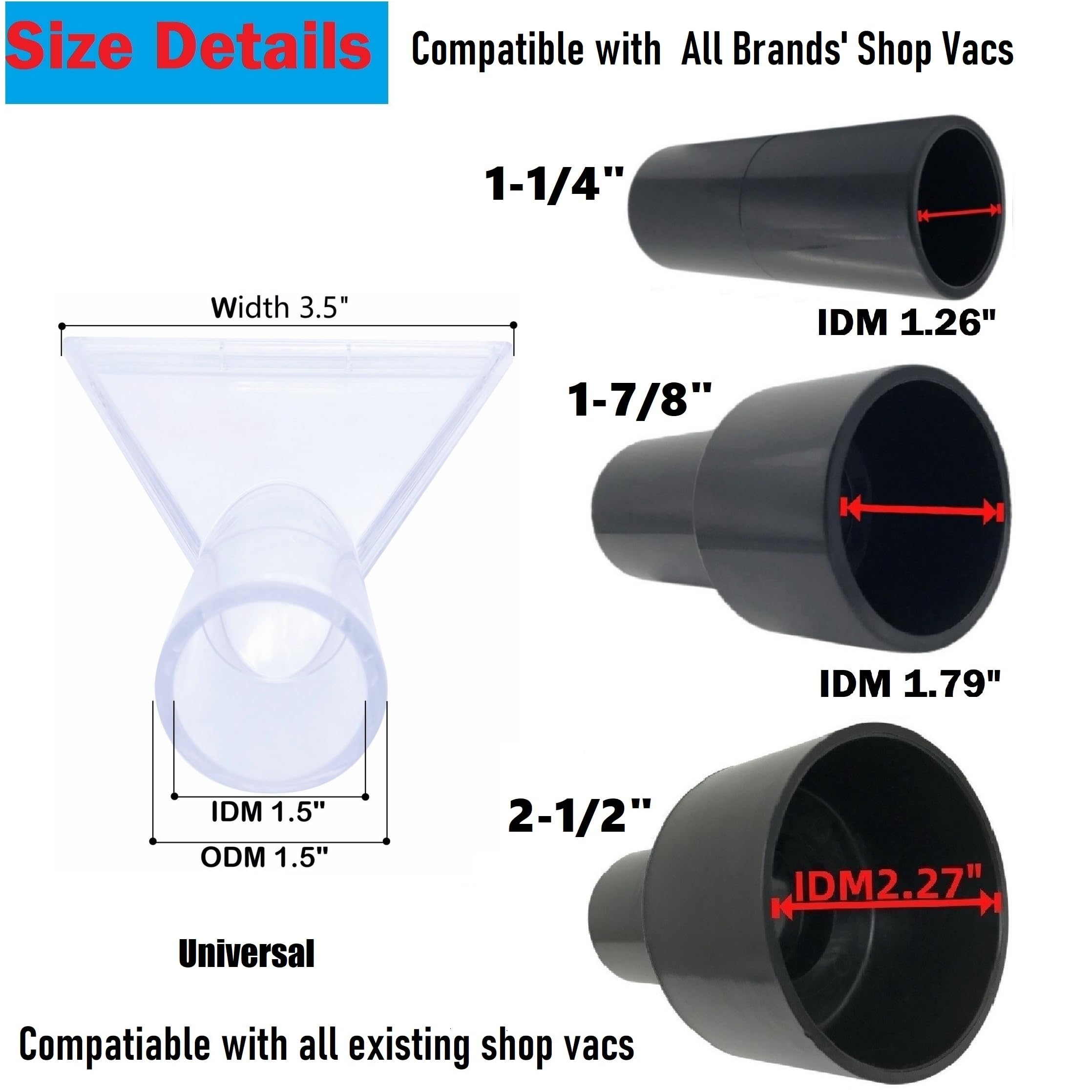 RosyOcean Universal Compatible with All Shop Vacs Extractor Attachment with 2-1/2" & 1-7/8" & 1-1/4" Three Adapters Auto Detailing Vacuum Head Extraction Accessory for Upholstery & Carpet Cleaning