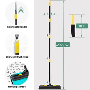 Bonpally Pet Hair Removal Broom Rubber Broom, Carpet Rake Fur Remover Broom with Squeegee and Telescoping Handle, Portable Lint Remover, Dog and Cat Hair Remover for Carpets, Couch, Yellow/Black