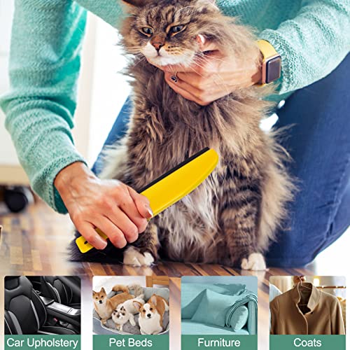 Bonpally Pet Hair Removal Broom Rubber Broom, Carpet Rake Fur Remover Broom with Squeegee and Telescoping Handle, Portable Lint Remover, Dog and Cat Hair Remover for Carpets, Couch, Yellow/Black