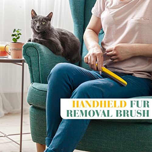 Bonpally Pet Hair Removal Broom Rubber Broom, Carpet Rake Fur Remover Broom with Squeegee and Telescoping Handle, Portable Lint Remover, Dog and Cat Hair Remover for Carpets, Couch, Yellow/Black