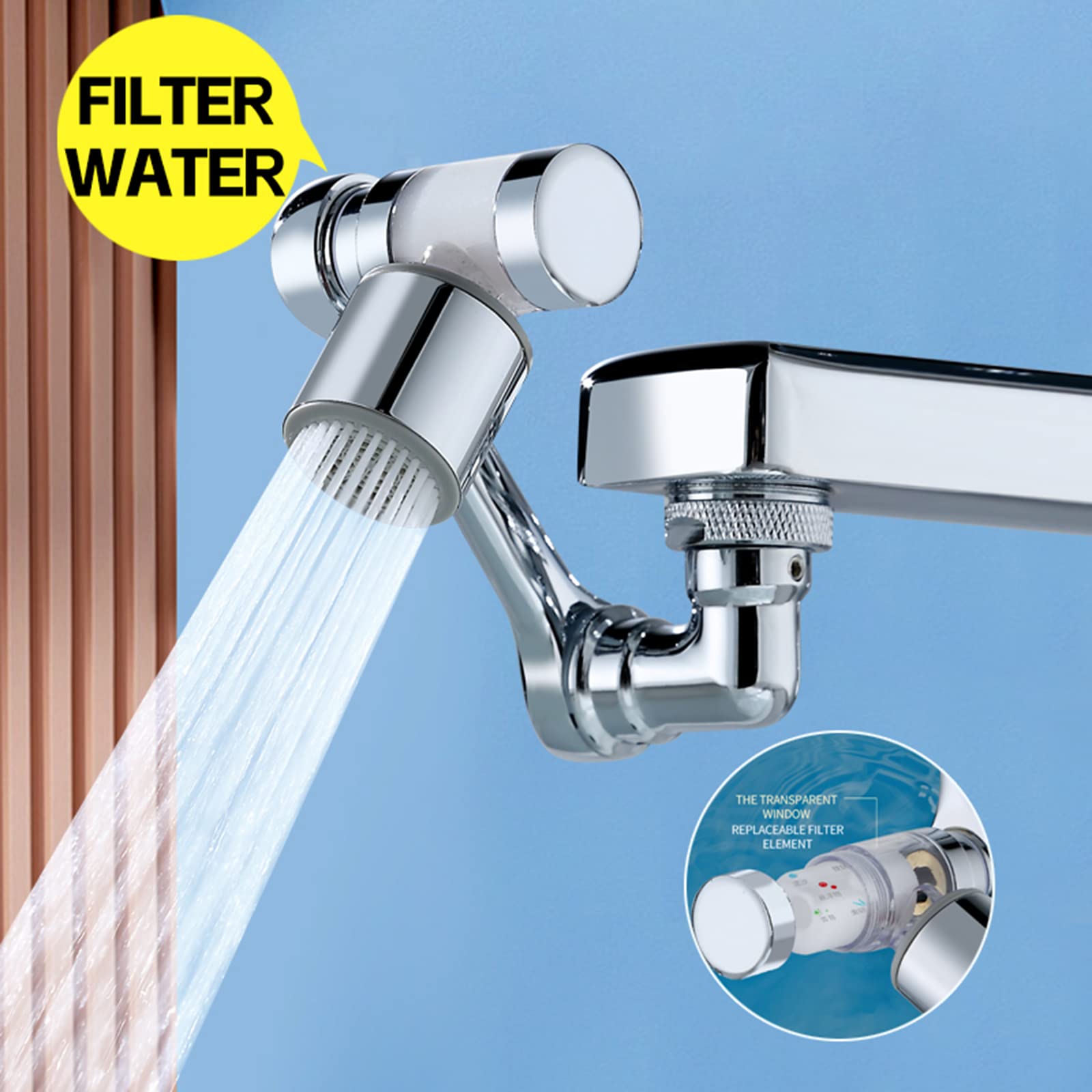 2023 New 1080° Rotating Filter Faucet Extender,PP Cotton Filter Faucet, Universal Splash Filter Faucet, Water Filter Faucet for Kitchen Bathroom, Swivel Faucet Aerator with 2 Water Outlet Modes