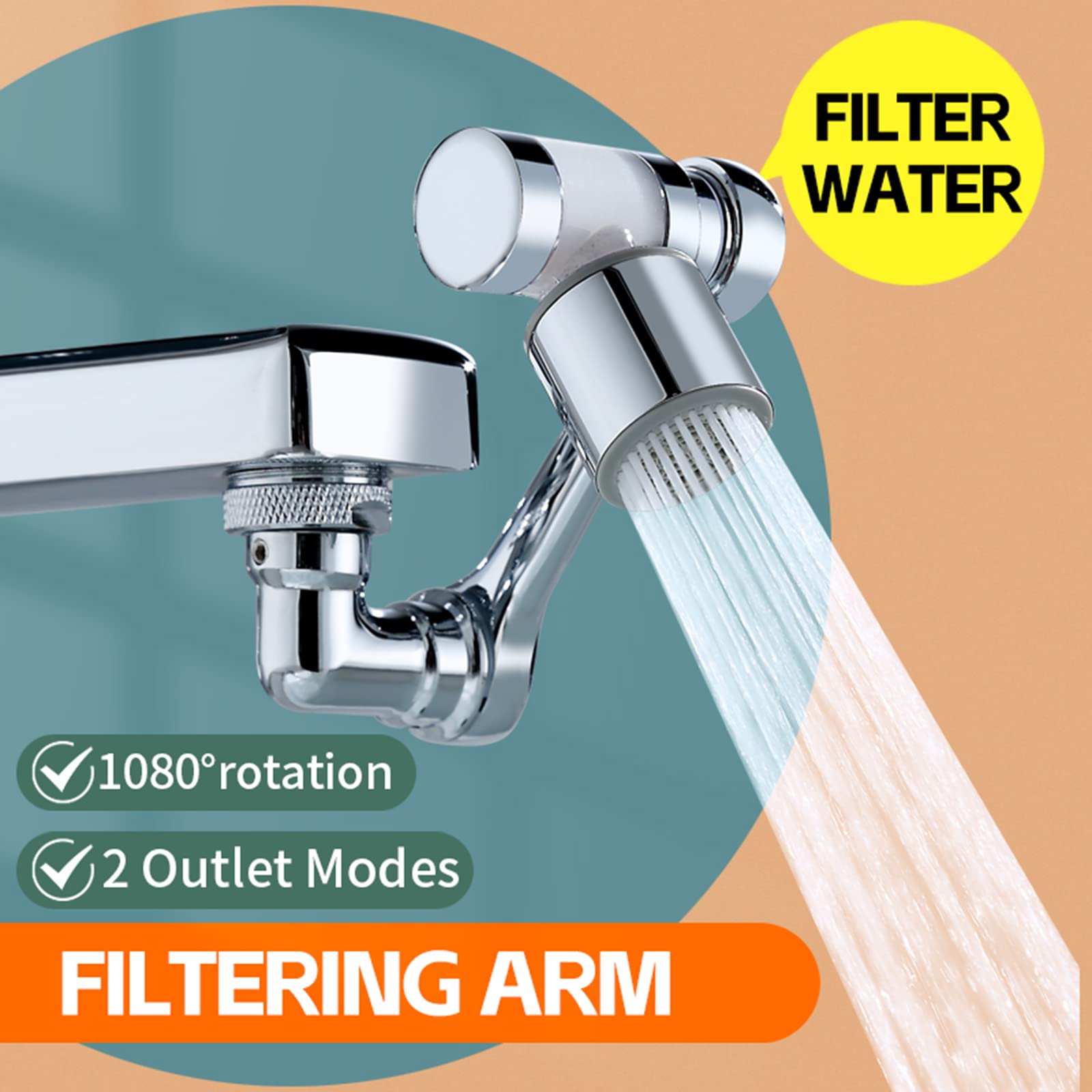 2023 New 1080° Rotating Filter Faucet Extender,PP Cotton Filter Faucet, Universal Splash Filter Faucet, Water Filter Faucet for Kitchen Bathroom, Swivel Faucet Aerator with 2 Water Outlet Modes