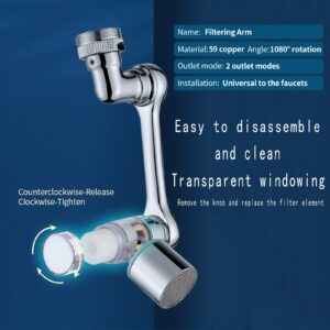 2023 New 1080° Rotating Filter Faucet Extender,PP Cotton Filter Faucet, Universal Splash Filter Faucet, Water Filter Faucet for Kitchen Bathroom, Swivel Faucet Aerator with 2 Water Outlet Modes