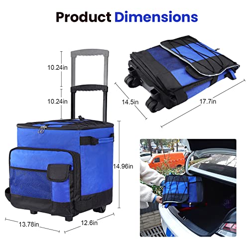 Rolling Cooler with Wheels and Handle - SAKKCA 50-Can Leakproof Collapsible Large Soft Rolling Cooler Bag Insulated with Removable Liner for Beach Camping Patio Road Trip Outdoor Activities