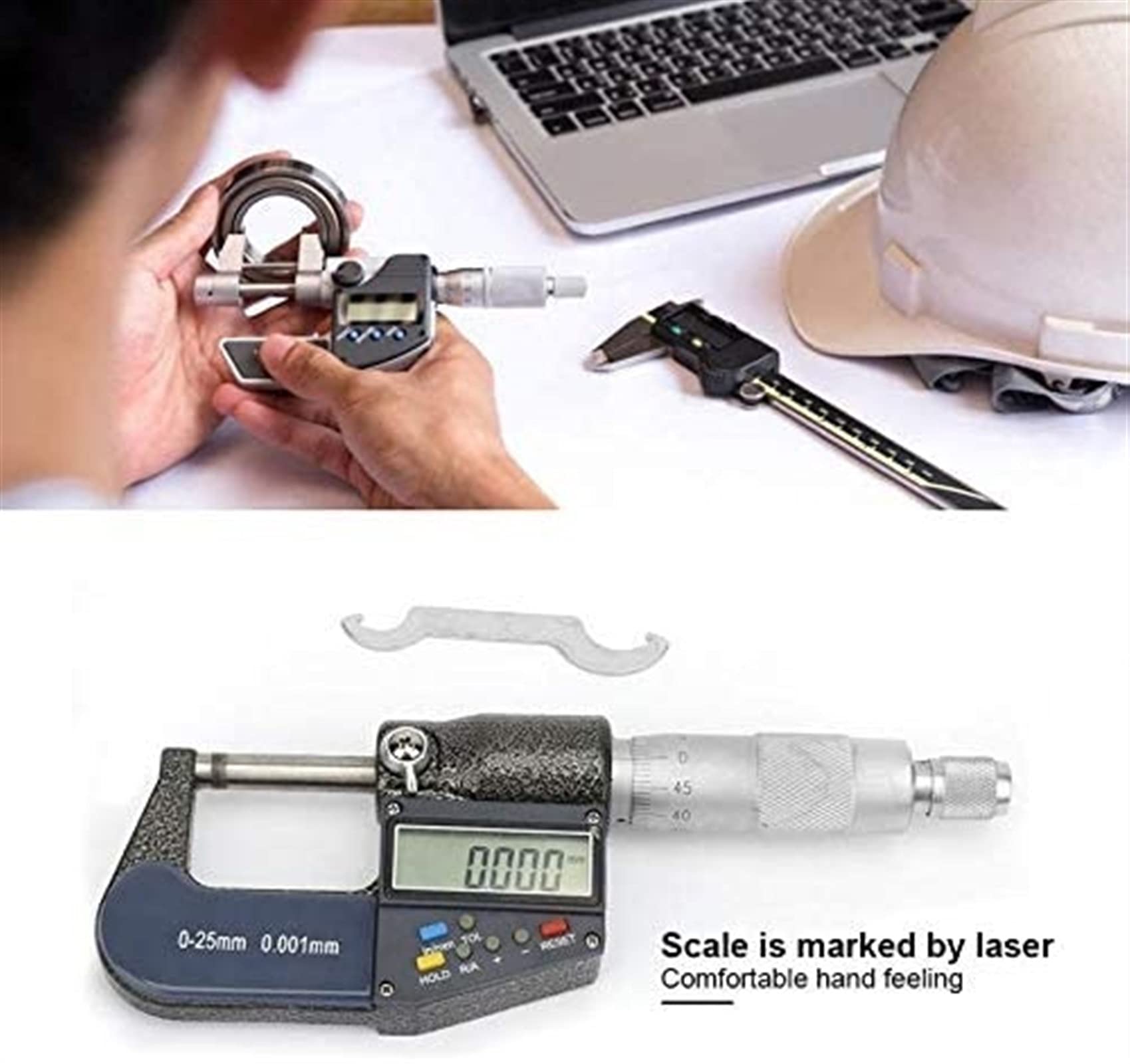 Digital Caliper Measure Tool 0-25mm Electronic Digital Micrometer 0.001mm Thickness Gauge and Wrench Set measurment Tool for Multiple Sizes