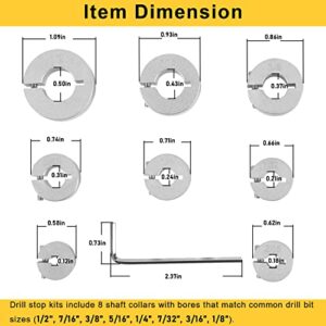 Aluminum Stop Collar Set Drill Bit Depth Stop Superior Split Ring Design - 8 Piece Set (1/2", 7/16”, 3/8”, 5/16”, ¼”, 7/32”, 3/16”, 1/8”) Drill Bit Holder