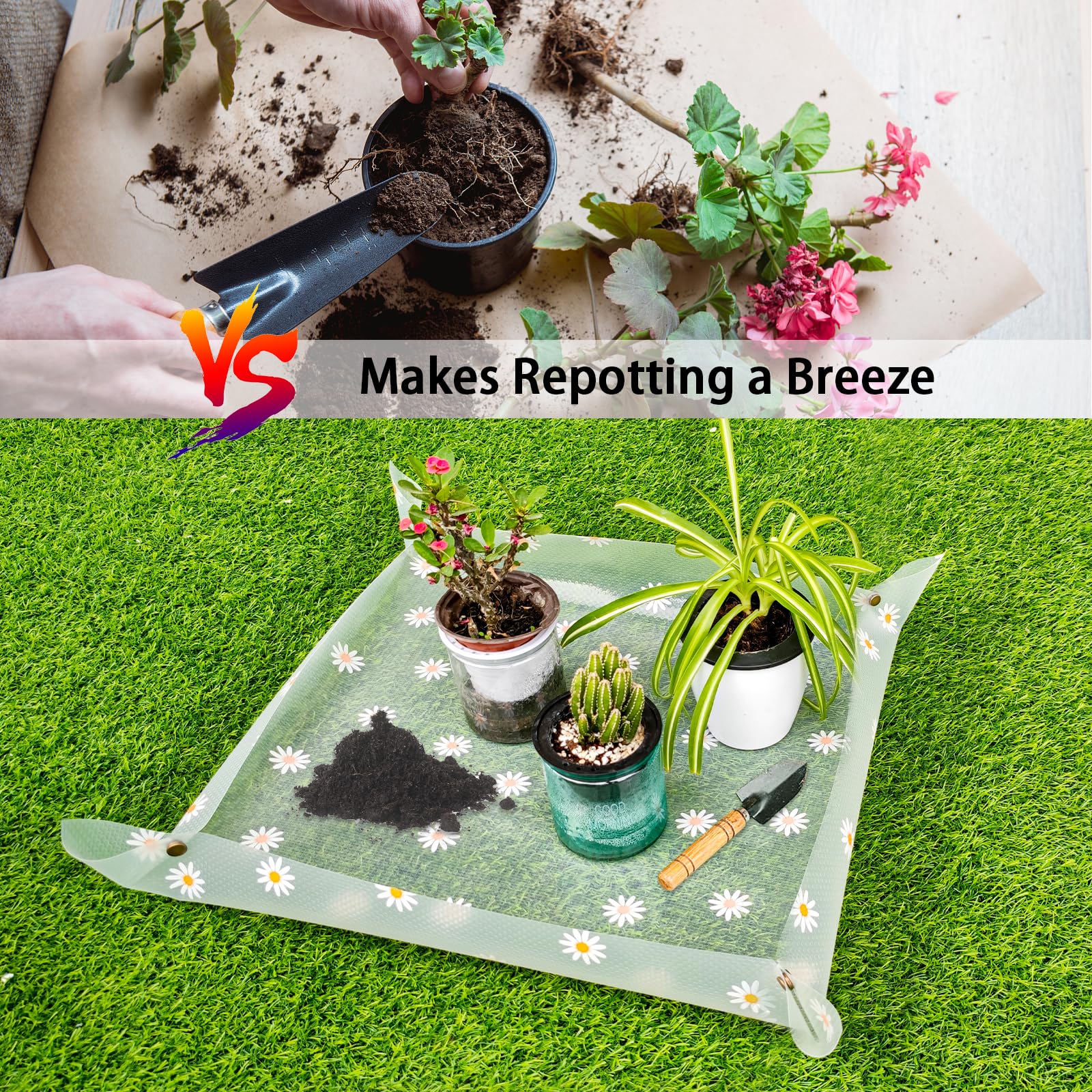 Repotting Mat for Indoor Plants Waterproof Clear Potting Mat Foldable Gardening Mat Plant Potting Repotting Tray to Control Potting Soil Indoor Plant Garden Accessories Gifts for Plant Lovers 23.6"