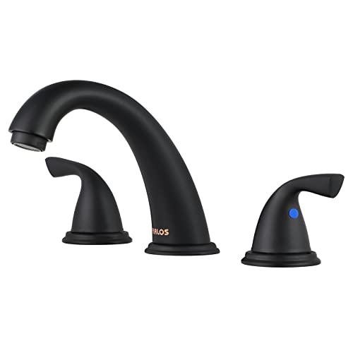 PARLOS 2 Handles Bathroom Sink Faucet 8 inch Widespread 3 Hole Deck Mount Lavatory Vanity Faucet, Matte Black, 1435004D