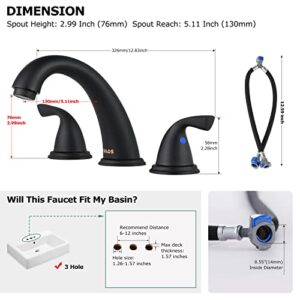 PARLOS 2 Handles Bathroom Sink Faucet 8 inch Widespread 3 Hole Deck Mount Lavatory Vanity Faucet, Matte Black, 1435004D