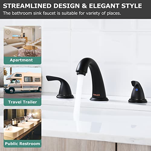 PARLOS 2 Handles Bathroom Sink Faucet 8 inch Widespread 3 Hole Deck Mount Lavatory Vanity Faucet, Matte Black, 1435004D