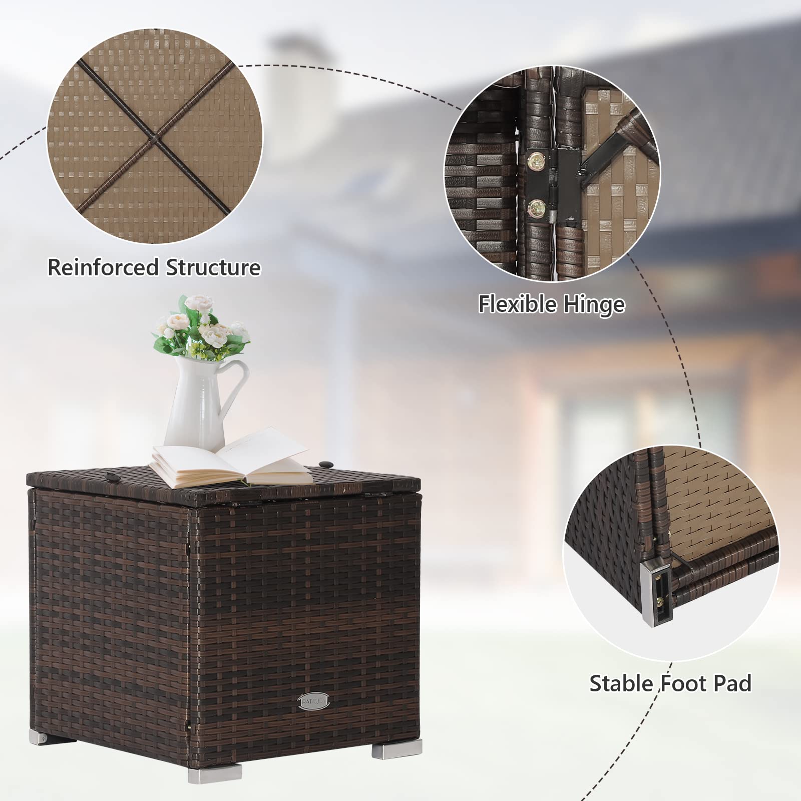 Tangkula 2 Pieces Patio Ottomans, Patiojoy Hand-Woven PE Rattan Side Table with Removable Cushion & Hidden Storage Space, Multifunctional Storage Box, Seat for Patio, Backyard, Poolside (Grey)