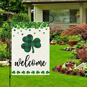 St Patrick's Day Garden Flag，Welcome Double Sided Irish Garden Flag，12x18 Inch Double Sided Shamrock Lucky Clover Holiday Yard Outdoor Flag