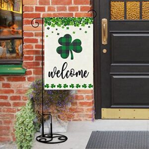 St Patrick's Day Garden Flag，Welcome Double Sided Irish Garden Flag，12x18 Inch Double Sided Shamrock Lucky Clover Holiday Yard Outdoor Flag